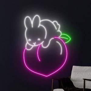Rabbit Peach Neon Sign, Bunny Neon Light, Easter Rabbit Led Light ...