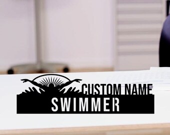 Custom Swimming Desk Name Plate Wedge, Personalized Swim Nameplate ...