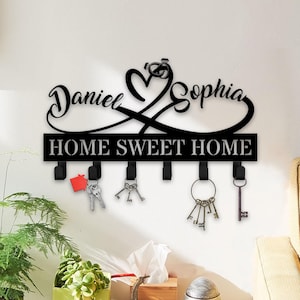 Custom Home Sweet Home Key Holder Wall Hanger Infinity Heart Metal Wall ...