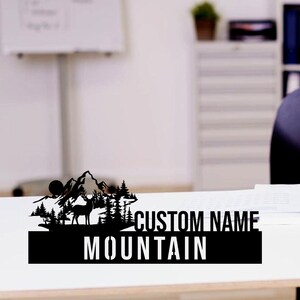 Custom Mountain Desk Name Plate, Mountain Metal Nameplate for Desk ...