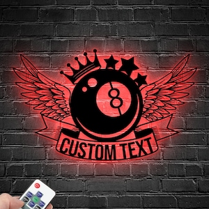 Custom Billiards Ball Metal Wall Art LED Light -personalized Billiards ...