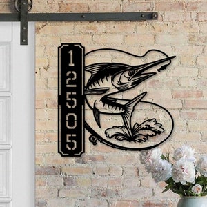 Personalized Marlin Fish House Number, Fishing Home Number Metal Wall ...