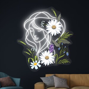 Girl Flowers Led Sign, Girl Flowers Acrylic Neon Sign, Flower Neon Led ...