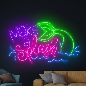Splash Mermaid Neon Sign, Mermaid Neon Sign, Wall Decor, Nursery Neon ...