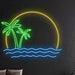 Custom Sun Ocean Waves Palm Tree Neon Sign, Beach Vacation Led Sign ...