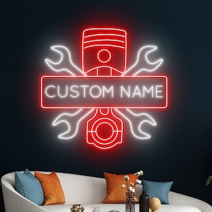 Custom Garage Mechanic LED Light, Custom Garage Service Station Sign ...