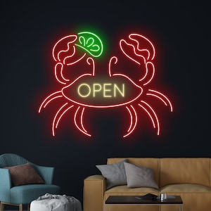 Crab Open Neon Sign, Open Crab Led Sign, Crab Led Light, Crab Neon ...