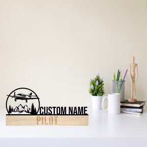 Custom Pilot Airplane Desk Name Plate, Pilot Airplane Metal Nameplate ...