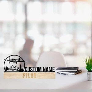 Custom Pilot Airplane Desk Name Plate, Pilot Airplane Metal Nameplate ...