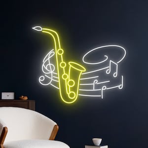 Saxophone Led Sign, Saxophone Neon Light, Saxophone Live Music Neon ...