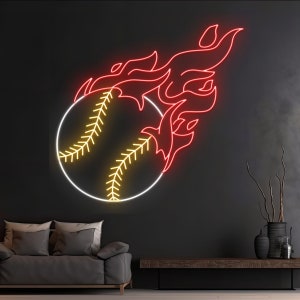 Custom Fire Baseball Neon Light, Fire Ball Led Sign, Fire Base Ball Led ...