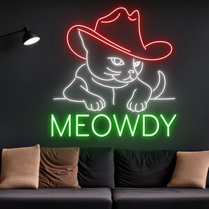 Custom Meowdy Cowboy Cat Neon Sign, Meowdy Cowboy Cat LED Sign, Cat in ...