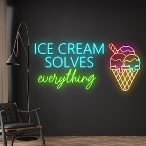 Custom Ice Cream Solves Everything Neon Sign, Ice Cream LED Sign, Soft ...