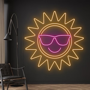 Custom Sun in Glasses UV Protection Neon Sign, Smiley Sun With ...