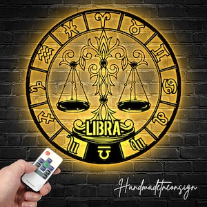 Custom Libra Zodiac Symbol Constellation Stars Metal Wall Art LED Light ...