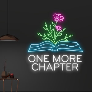 Custom One More Chapter Neon Sign, Flower Book Neon Light, Bookworm LED ...