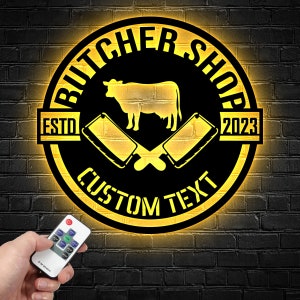 Personalized Butcher Shop Metal Wall Art LED Light, Custom Butcher ...