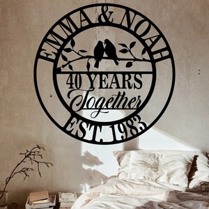 Custom 40 Years Together Metal Wall Art LED Light, 40th Anniversary ...