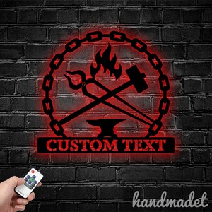 Custom Forge Name Metal Wall Art LED Light, Forge Metal Sign, Forge ...