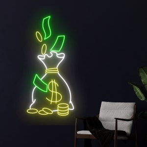 Money Bag Led Sign, Dollar Bag Neon Sign, Money Neon Light, Dollars Led ...
