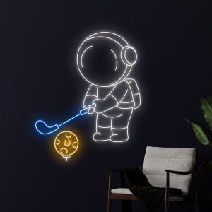 Astronaut Playing Golf Neon Sign, Astronaut Golf Player Led Sign ...