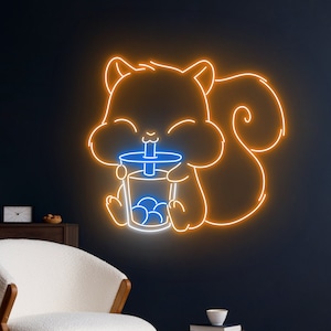 Fox Bubble Tea Neon Sign, Fox Boba Tea Neon Light, Fox Milk Tea Led ...