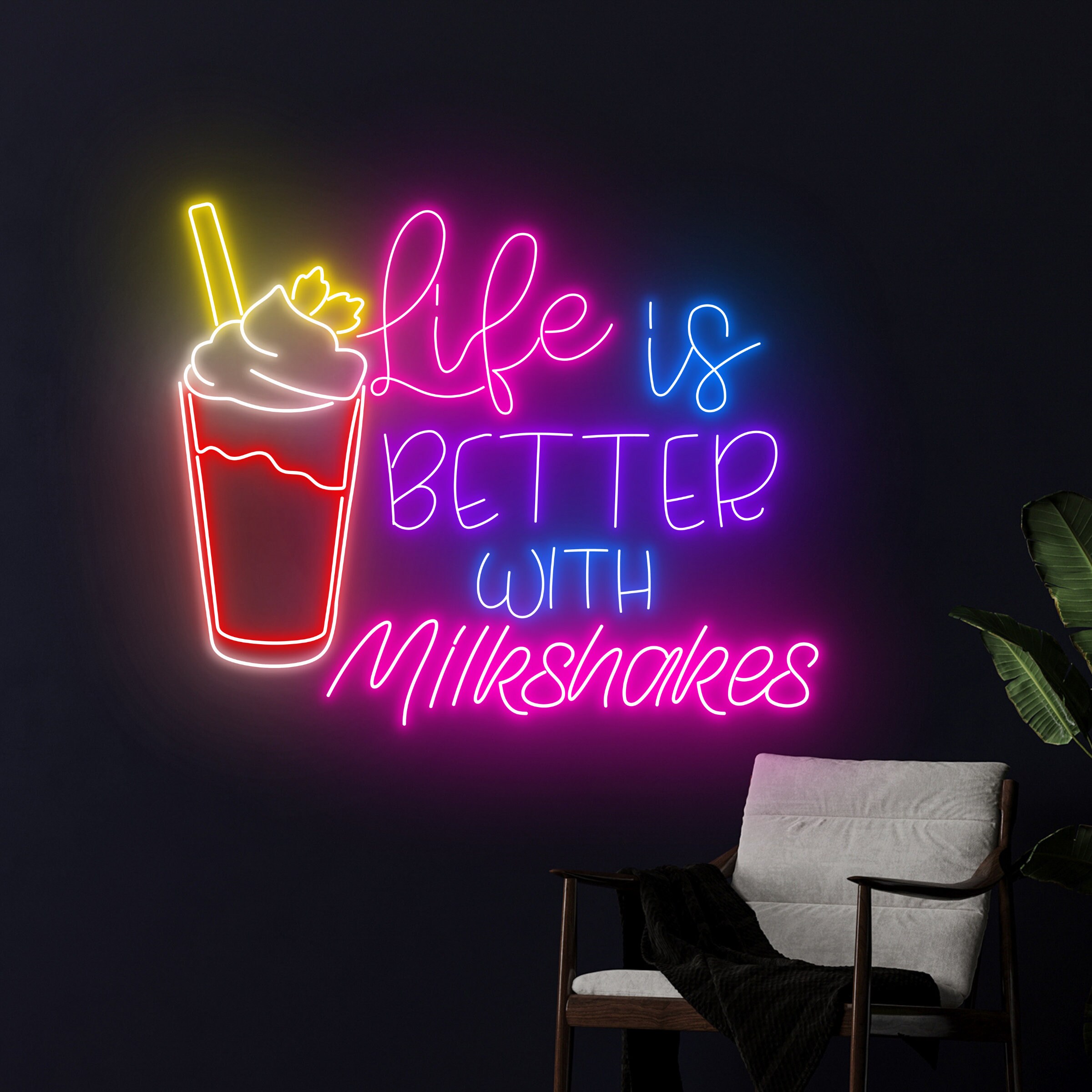 Life is Better With Milkshakes Neon Sign, Milkshakes Neon Light ...