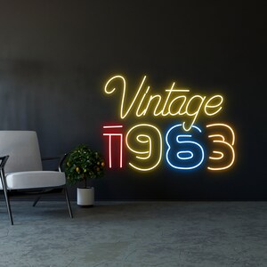 Vintage 1963 Led Sign, Vintage 1983 Neon Sign, Wall Decor, 60th ...