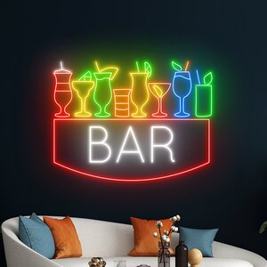 Cocktail Bar Neon Sign, Bar Logo LED Light, Cocktail Wine Neon Light ...