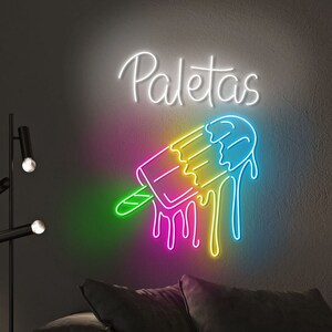 Paletas Neon Wall Sign, Ice Cream Fruit Led Wall Sign, Ice Cream Stick ...