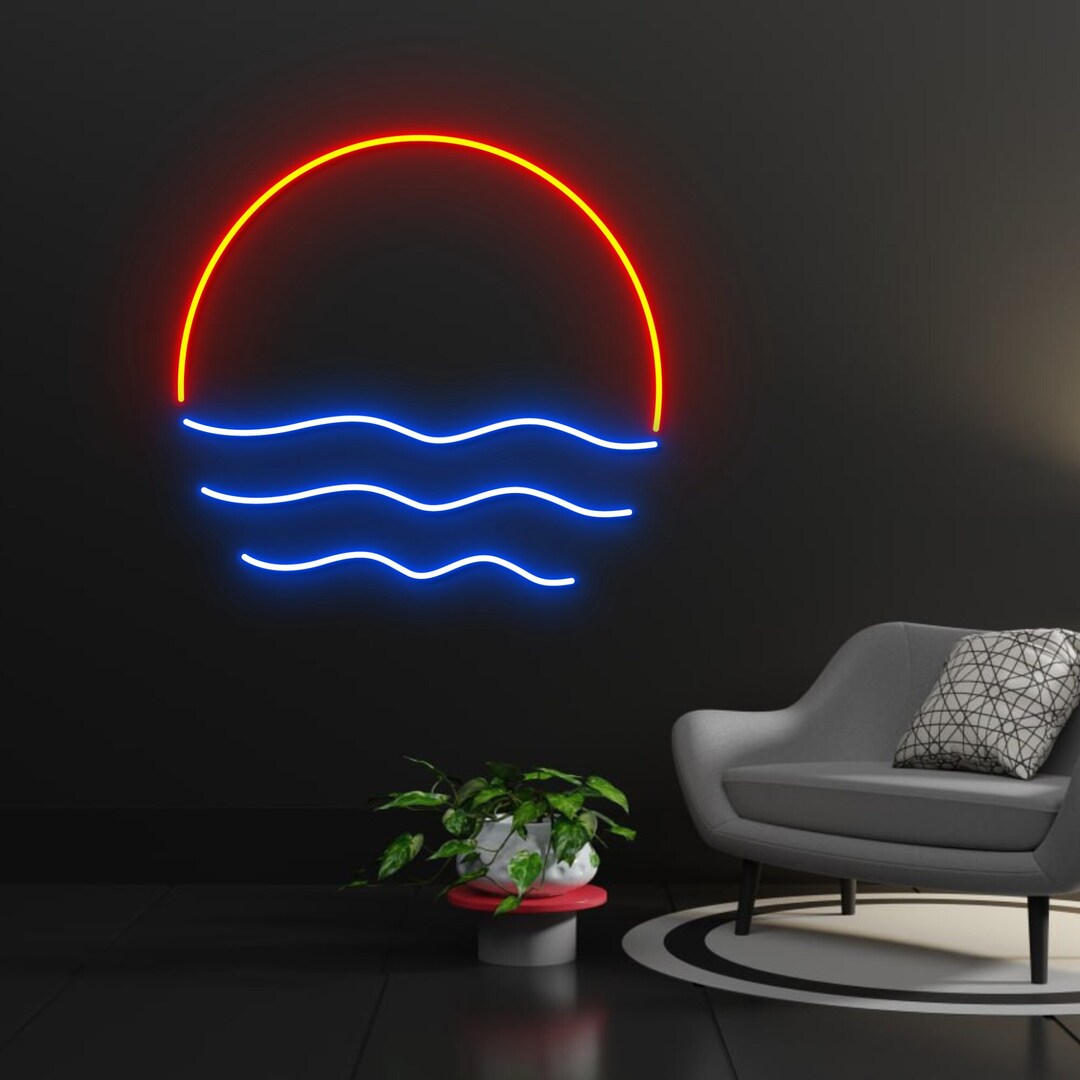 Sun Wave Led Sign, Sun Wave Neon Sign, Wall Decor, Sun Neon Sign ...