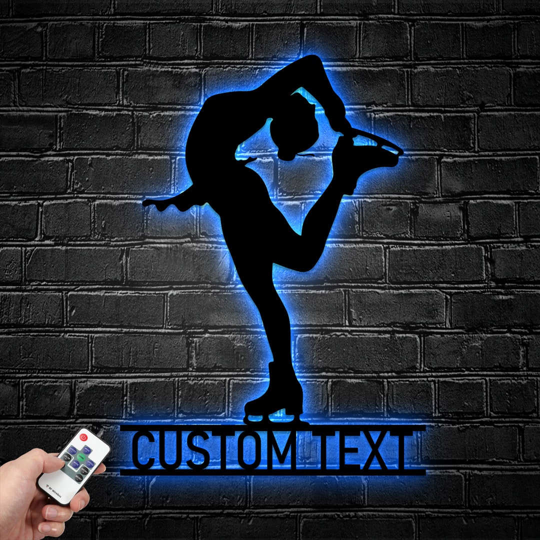 Custom Ice Skating Metal Wall Art LED Light, Personalized Ice Skate ...