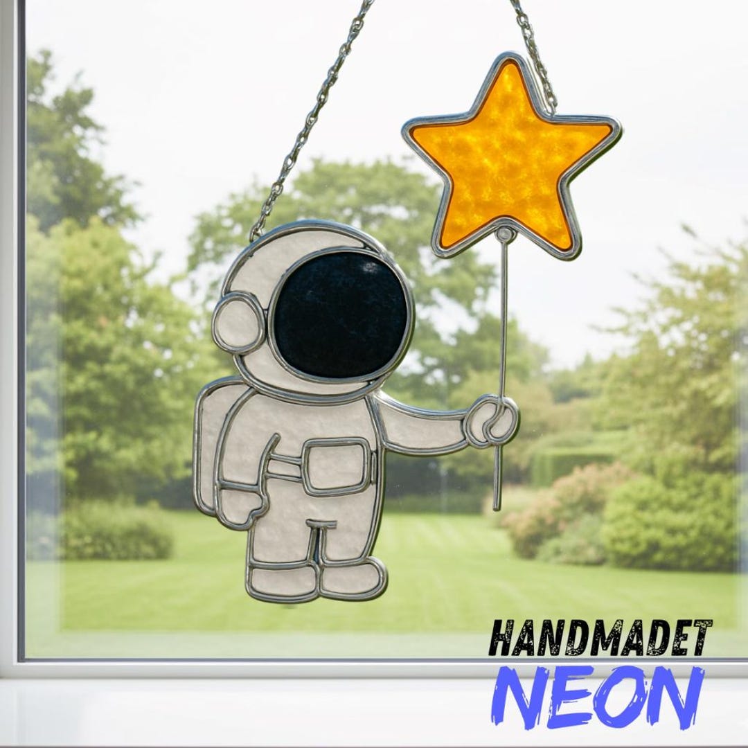 Astronauts Stained Glass: Space Suncatcher, Star Window Decor - Etsy