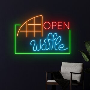 Waffle Open Neon Sign, Open Waffle Led Sign, Waffles Led Light, Custom ...