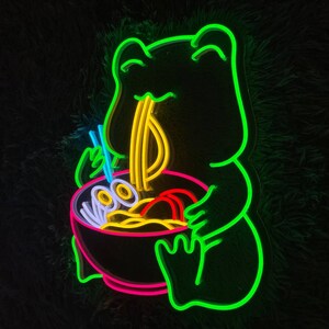 Frog Eating Ramen Neon Sign, Frog Led Sign, Cute Frog Wall Led Lights ...