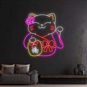 Custom Lucky Cat Neon Sign, Kimono Cat Led Light, Geisha Cat Neon Light ...