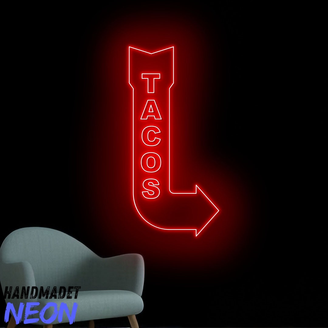 Tacos Direction Neon Sign, Tacos Arrow Led Sign, Tacos Open Neon Light ...