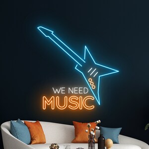 Electric Guitar Live Music Led Sign, We Need Music Neon Sign, Wall ...