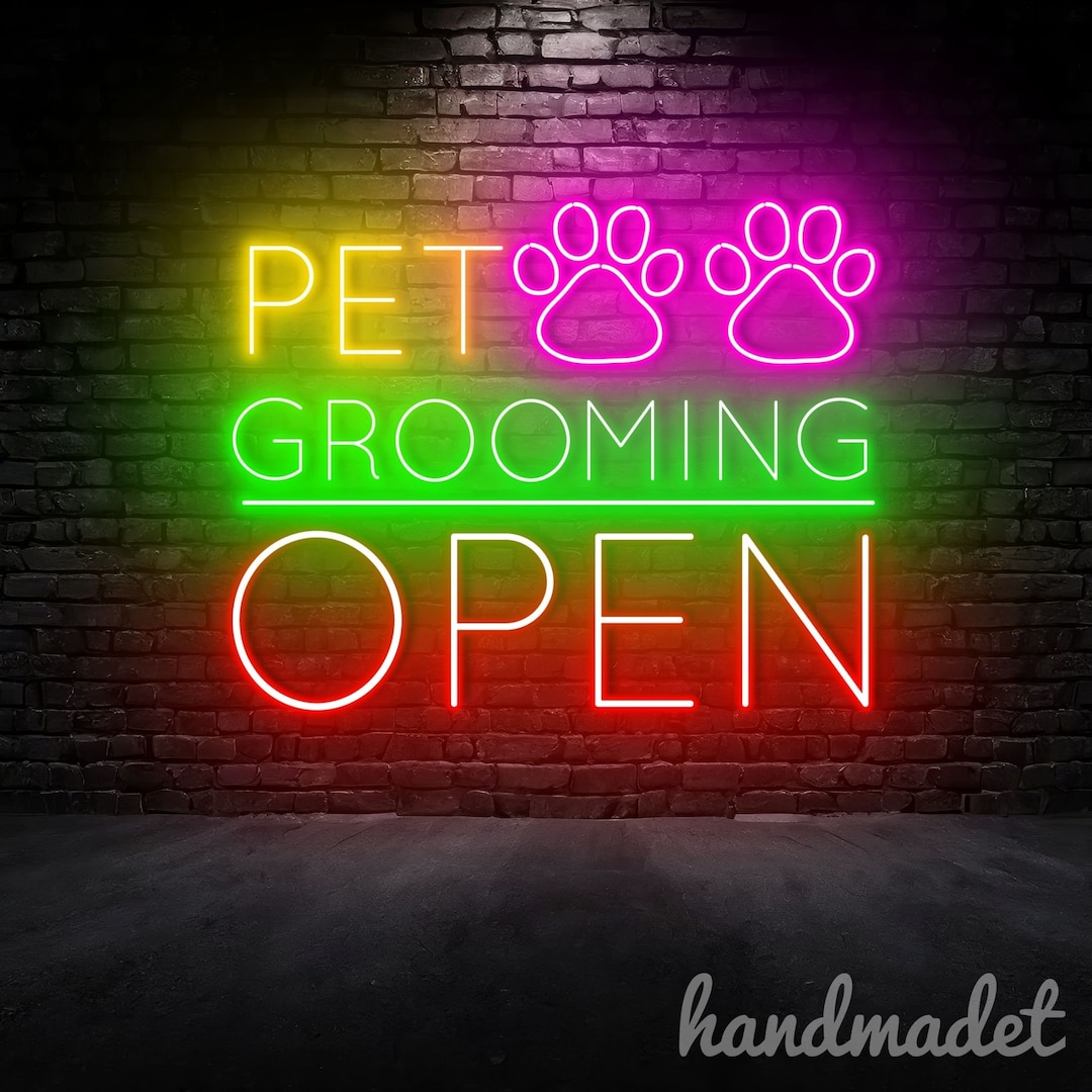 Pet Grooming Open Neon Wall Sign, Paw Dog Led Wall Sign, Animal Neon ...