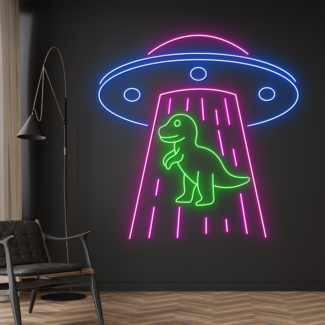 UFO Abduction Dinosaur Led Sign, UFO Dinosaur Neon Sign, UFO Led Light ...