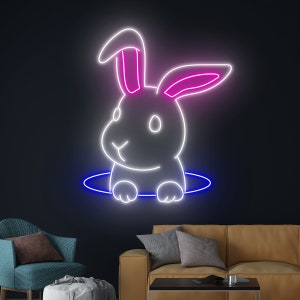 Rabbit Neon Sign, Rabbit Hole Led Sign, Happy Easter Neon Light, Easter ...