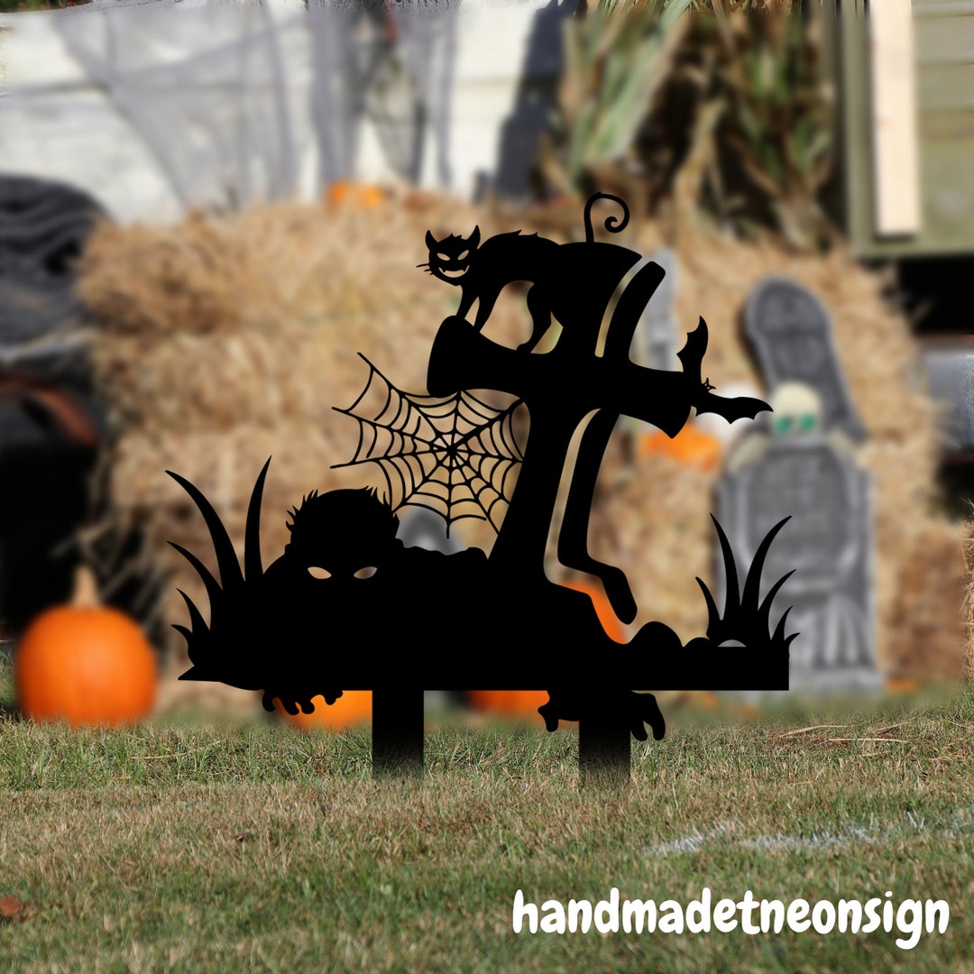 Custom Halloween Zombie Stake Sign, Happy Halloween Garden Metal Stake ...