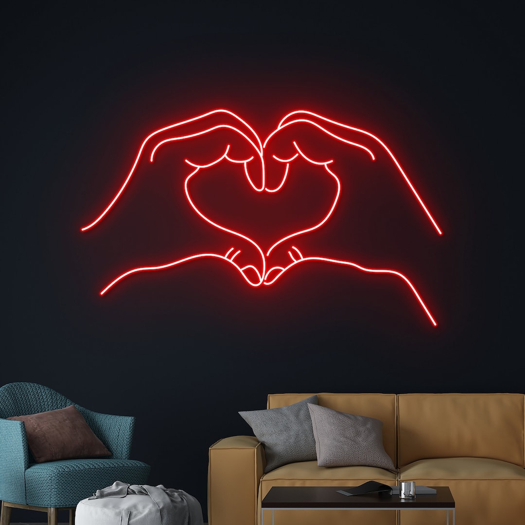 Heart Hand Neon Sign, Heart Hand Neon Light, Heart Led Light, Hand Led ...
