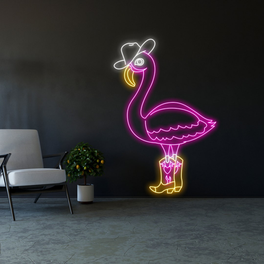 Flamingo Cowboy Neon Sign, Flamingo Cowboy Neon Light, Flamingo LED ...