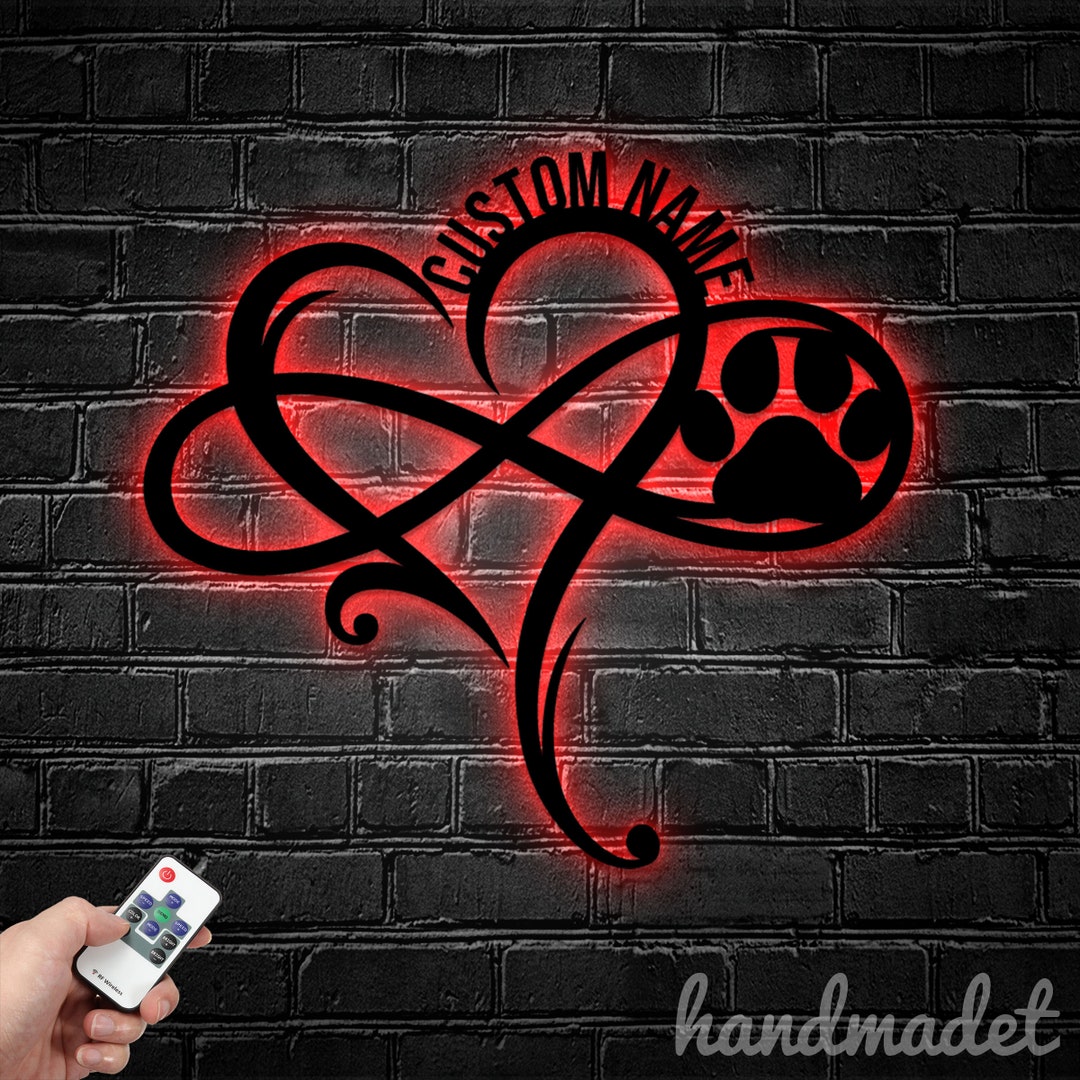 Personalized Paw Pet Infinity Metal Sign, Paw Print Pet Metal Light ...