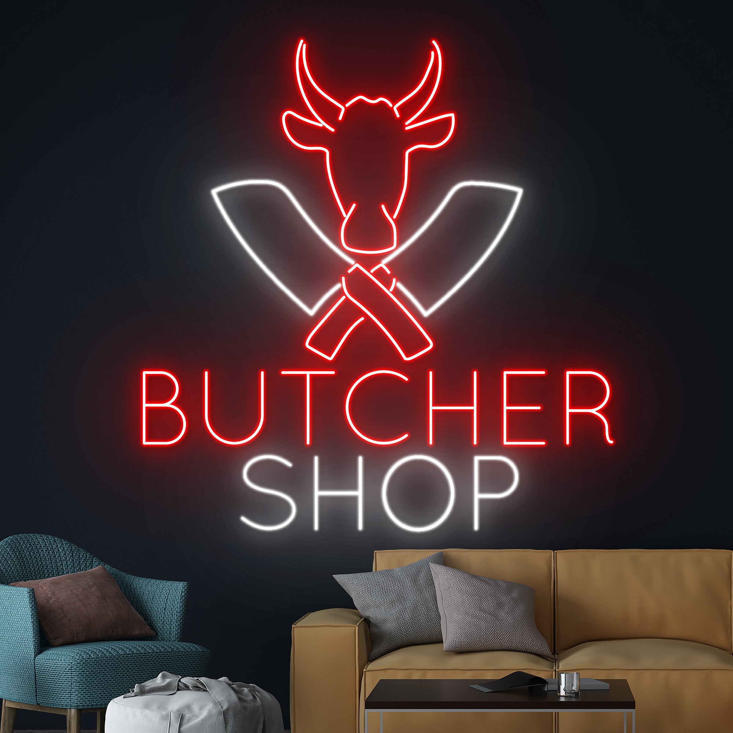 Custom Butcher Shop Led Sign, Cow Led Light, Butcher Neon Light ...