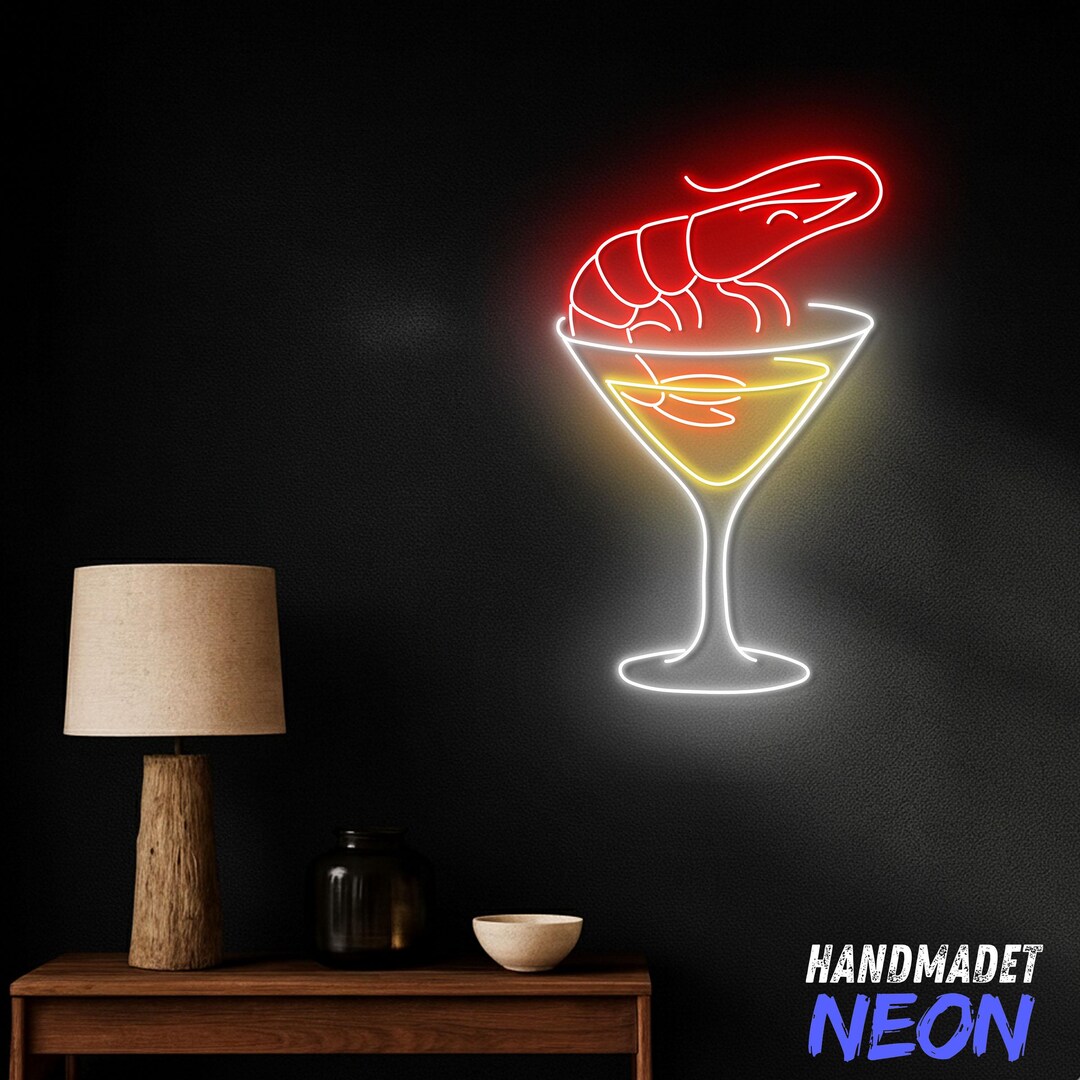 Shrimp Martini Neon Sign – Cocktail Glass With Shrimp LED Light for ...