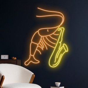 Shrimp Saxophone Neon Sign, Sea Food Led Sign, Lobster Neon Light ...