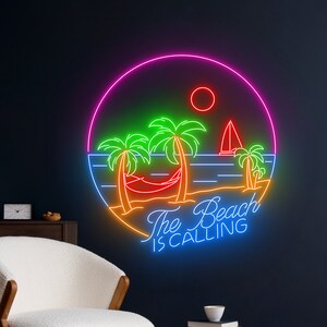 The Beach is Calling Neon Sign, Ocean Palm Tree Neon Sign, Beach Led ...
