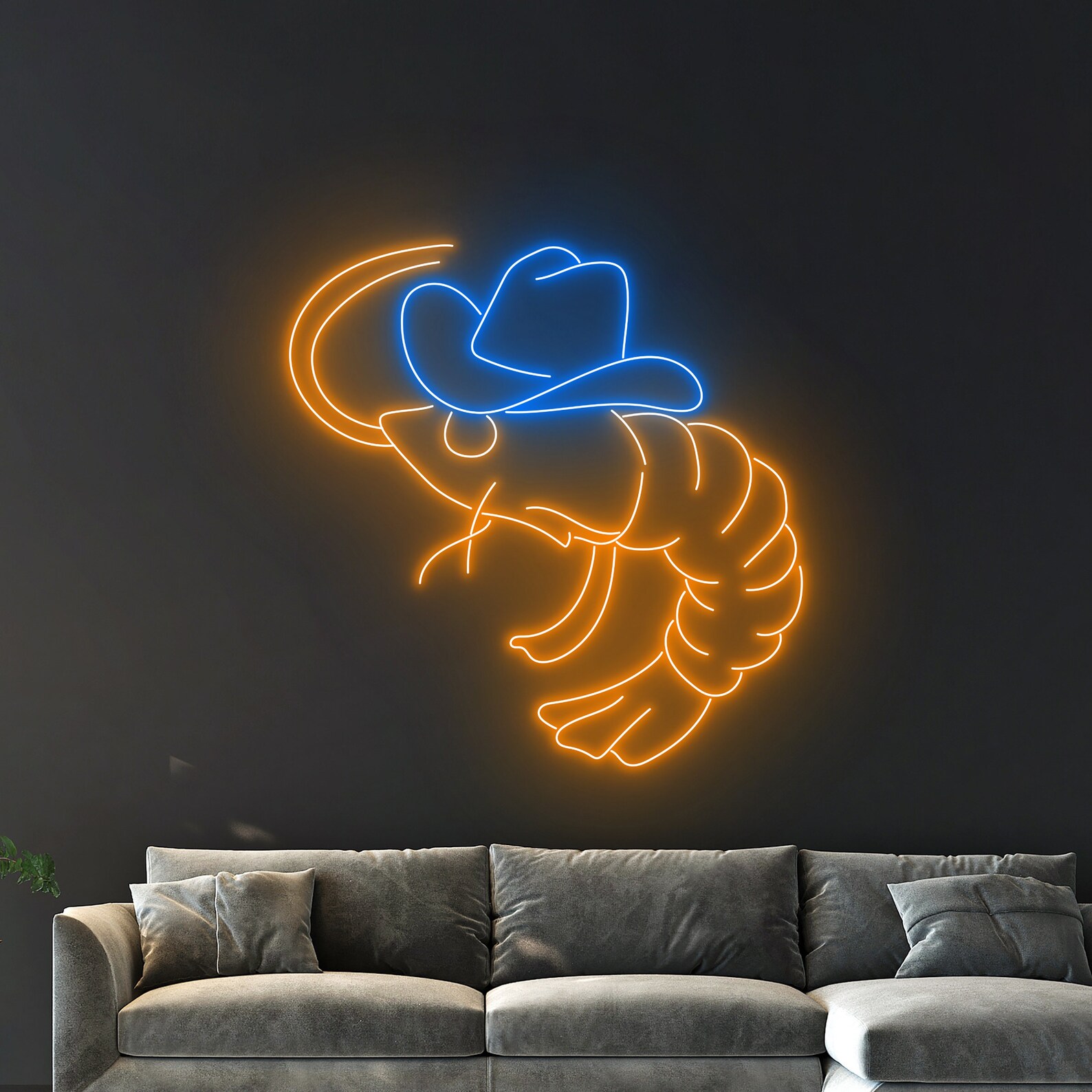 Cowboy Shrimp Neon Sign, Sea Animal Cowboy Led Sign, Shrimp Led Light ...
